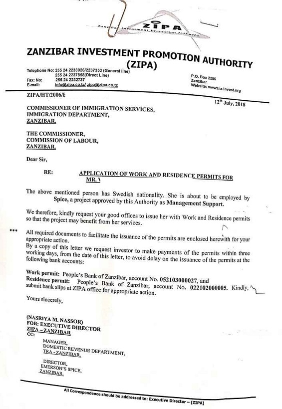 work permit approval letter