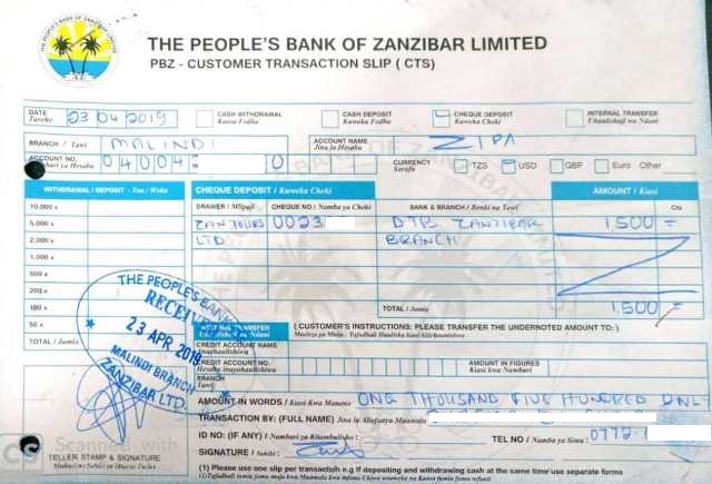 bank slip pbz